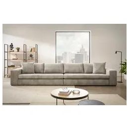 4-Sitzer Andas "SLEETLAND XXL in Samtvelours oder Vintage-Leder-Optik", grau (hellgrau), B:400cm H:72cm T:113cm, Sofas, besonders groß und bequem