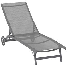Outsunny Sonnenliege mit Rolle, Gartenliege Alu Liegestuhl mit 5-Fach verstellbare Rückenlehne, wetterfeste Campingliege, Gartenstuhl bis 150 kg