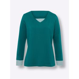 WITT Damen Langarmshirt mit garngef&auml;rbten Streifen, petrol, Gr&ouml;&szlig;e 40
