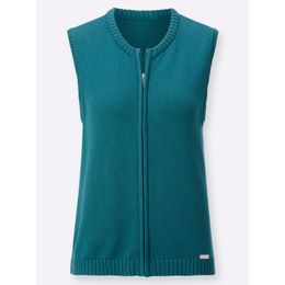 WITT Damen Strickweste mit Rei&szlig;verschluss, petrol, Gr&ouml;&szlig;e 44