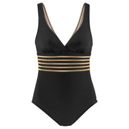 Lascana Damen Badeanzug, schwarz-goldfarben, Gr&ouml;&szlig;e 44C