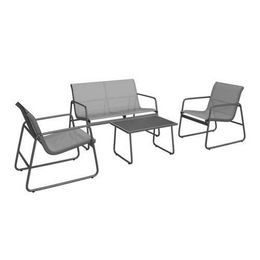 Ambia Garden Gartenset , Schwarz, Dunkelgrau , Metall, Glas, Textil , 4-teilig , Loungemöbel, Loungemöbel-Sets