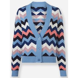 Heine Witt Damen Strickjacke mit Zick-Zack-Muster, himmelblau-flamingo-gemustert, Gr&ouml;&szlig;e 50