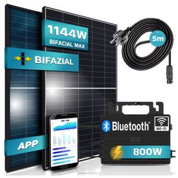 SUNNIVA&reg; 880W Balkonkraftwerk 800W komplett Steckdose, Astro Energy 800W Wechselrichter, PV Solaranlage Komplettset, 2x 440W BIFAZIAL, BLACK Frame, Single Glas Solarmodule, inkl. 5m Kabel - Bluetooth