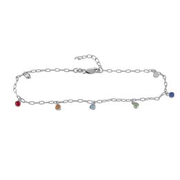 ZEEme Basic Fu&szlig;kette Silber 925 rhodiniert mit bunten Kristallen