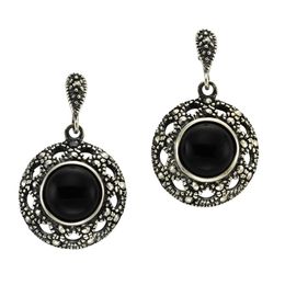 ZEEme Gemstones Ohrringe Silber 925 oxydiert mit schwarzem Achat 8mm