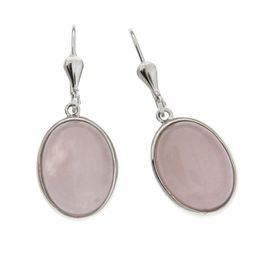 ZEEme Gemstones Ohrringe Silber 925 rhodiniert mit 2x Rosenquarz 16x12mm