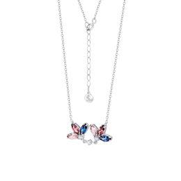 LEIS Kette 925 Sterling Silber rhodiniert Gl&auml;nzend Blume Zirkonia bunt
