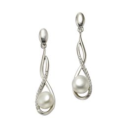 ZEEme Pearls Ohrringe Silber 925 rhodiniert mit wei&szlig;en Perlen 7mm und Zirkonia-Steinen