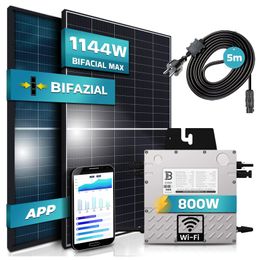 SUNNIVA&reg; 880W Balkonkraftwerk 800W komplett Steckdose, Beny 800W Wechselrichter, PV Solaranlage Komplettset, 2x 440W BIFAZIAL, BLACK Frame, Single Glas Solarmodule, inkl.5m Kabel, WIFI