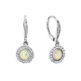 ZEEme Basic Ohrringe Silber 925 rhodiniert mit wei&szlig;em syn. Opal 28mm lang
