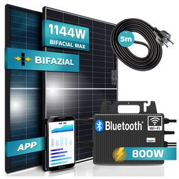 SUNNIVA&reg; 880W Balkonkraftwerk 800W komplett Steckdose - TSUN 800W Wechselrichter - PV Solaranlage Komplettset - 2x 440W BIFAZIAL, BLACK Frame, Single Glas Solarmodule - inkl. 5m Kabel - Bluetooth