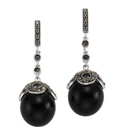 ZEEme Gemstones Ohrringe Silber 925 rhodiniert mit 2x Onyx und 76x Markasit