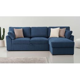 Ecksofa Home Affaire "Citry", blau (dunkelblau), B:246cm H:88cm T:156cm, 100% polyester, Sofas, Ecksofa, Breite 246 cm, Chenille, Bettfunktion, Bettkasten, L-Form