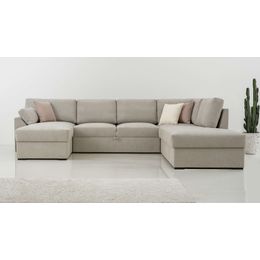 Wohnlandschaft Home Affaire "Citry", braun (cappuccino), B:309cm H:88cm T:224cm, 100% polyester, Sofas, Wohnlandschaft, Breite 309 cm, Chenille, Bettfunktion, Bettkasten, U-Form