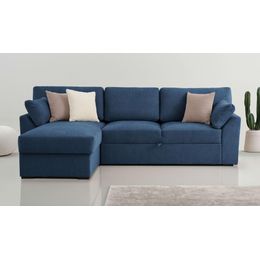 Ecksofa Home Affaire "Citry", blau (dunkelblau), B:246cm H:88cm T:156cm, 100% polyester, Sofas, Ecksofa, Breite 246 cm, Chenille, Bettfunktion, Bettkasten, L-Form