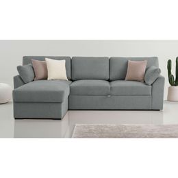 Ecksofa Home Affaire "Citry", grau, B:246cm H:88cm T:156cm, 100% polyester, Sofas, Ecksofa, Breite 246 cm, Chenille, Bettfunktion, Bettkasten, L-Form