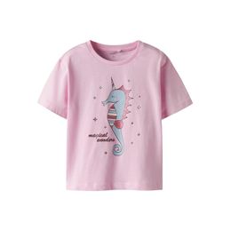 name it T-Shirt 'NMFFrejane' Mädchen Größe 122/128 taubenblau / rosa / rot / schwarz