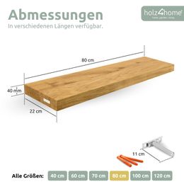 holz4home® Schwebendes Wandregal 80cm Ohne Baumkante