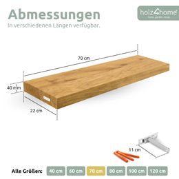 holz4home® Schwebendes Wandregal 70cm Ohne Baumkante