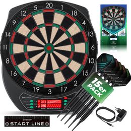 Kesser® Elektronische Dartscheibe Profi Set - E Dartboard mit 15 Dartpfeile + 35 Pro Flights 100 Pfeilspitzen + Zubehör Dart für 1 bis 8 Spieler Innovativer elektronisch Dartautomat mit 65 Varianten