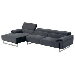 Ecksofa Egoitaliano "Malika, edel und bequem, Designsofa mit hochwertigen Bezügen, L-Form", grau (charcoal), B:287cm H:94cm T:165cm, Sofas, mit Recamiere, inkl. Kopfteilverstellung und chromfarbenen Metallfüßen