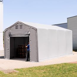 TOOLPORT 4x8m Zelthalle, PRIMEtex-Plane, grau, mit Statik (Erduntergrund) - (93957)