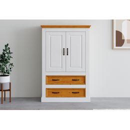 Wäscheschrank Home Affaire "Selma", weiß (weiß, gebeizt), B:85cm H:130cm T:38cm, Massivholz, Schränke, mit 2 Türen und 2 Schubladen