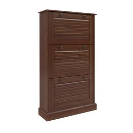 Schuhschrank Home Affaire "Liotta", braun, B:75cm H:130cm T:25cm, Massivholz, Schränke, Mit 3 Klappen