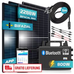 SUNNIVA&reg; 1760W Balkonkraftwerk 800W komplett Steckdose, TSUN 800W Wechselrichter, PV Solaranlage Komplettset, 4x 440W BIFAZIAL, BLACK Frame, Single Glas Solarmodule, inkl. 5m Kabel - Bluetooth