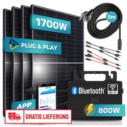 SUNNIVA&reg; 1700W Balkonkraftwerk 800W komplett Steckdose - Astro-Energy 800W Micro Wechselrichter - PV Solaranlage Komplettset, 4x 425W (1700W) Solarmodule, inkl.5m Kabel, Y-Verteiler, Bluetooth, WIFI