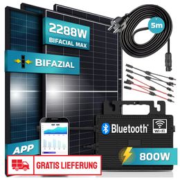 SUNNIVA&reg; 1760W Balkonkraftwerk 800W komplett Steckdose, Astro Energy 800W Wechselrichter, PV Solaranlage Komplettset, 4x 440W BIFAZIAL, BLACK Frame, Single Glas Solarmodule, inkl. 5m Kabel - Bluetooth