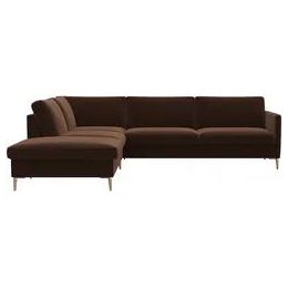 Ecksofa FLEXLUX "Fiore, L-Form", braun (tobacco), B:266cm H:85cm T:225cm, 100% Polyester, Sofas, schmale Armlehnen, Kaltschaum, Füße Alu+ Eiche