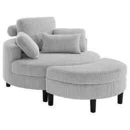 Loveseat "Ravi", grau (hellgrau), B:114cm T:154cm, 100% PES, ATLANTIC HOME COLLECTION, Sessel, XXL- Sessel, inklusive Stauraumhocker, Rückenkissen & drei Zierkissen, Topseller