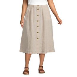 LANDS' END Leinen-Midirock, Damen,  Beige, Leinen, by Lands' End