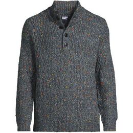 LANDS' END Zopfstrick-Pullover mit Stehkragen und Knopfleiste, Herren,  Grau, Baumwolle/Polyester/Polyacryl, by Lands' End