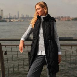LANDS' END Lange Steppweste mit geraffter Taille, Damen,  Schwarz, Polyester, by Lands' End