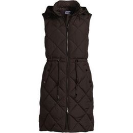 LANDS' END Lange Steppweste mit geraffter Taille, Damen,  Braun, Polyester, by Lands' End