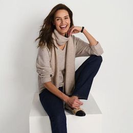 LANDS' END Pullover und Schal im Set, Damen,  Beige, Wolle/Polyester/Viskose, by Lands' End