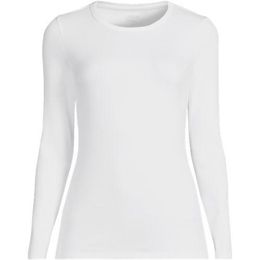 LANDS' END Langarmshirt aus mikrofeinem Baumwollripp, Damen,  Wei&szlig;, Baumwolle/Elasthan, by Lands' End