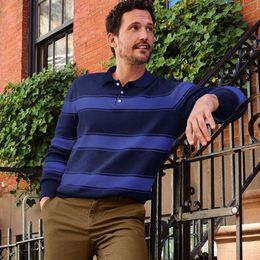 LANDS' END Rugby-Pullover, Herren,  Blau, Baumwolle, by Lands' End