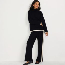 LANDS' END Feinstrick-Rollkragenpullover, Damen,  Schwarz, by Lands' End