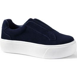 LANDS' END Plateau-Sneaker aus Veloursleder, Damen,  Blau, Rauleder, by Lands' End