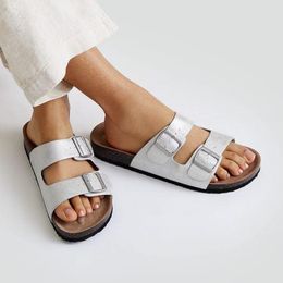 LANDS' END Doppelschnallen-Pantolette, Damen,  Grau, Synthetic-blend, by Lands' End