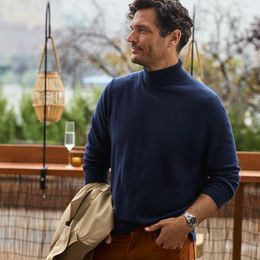 LANDS' END Kaschmir-Rollkragenpullover, Herren,  Blau, Kaschmir, by Lands' End