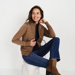 LANDS' END Strick- & Stepp-Bomberjacke, Damen,  Beige, Polyester/Polyester-Mischung, by Lands' End