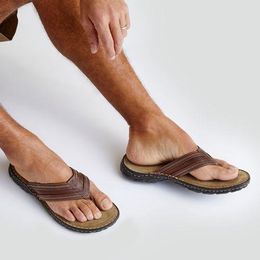 LANDS' END Zehentrenner-Pantolette aus Nubukleder, Herren,  Braun, Leder, by Lands' End