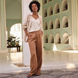 LANDS' END Leinenhose High Waist mit weitem Bein, Damen,  Braun, Leinen, by Lands' End