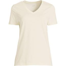 LANDS' END Supima Kurzarm-Shirt mit V-Ausschnitt, Damen,  Weiß, Baumwolle, by Lands' End