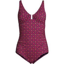 LANDS' END Badeanzug mit Ringdetail und V-Ausschnitt, Damen,  Lila, Nylon-Mischung, by Lands' End